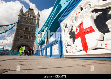 Tower Bridge was painted in Red, White and Blue paint for the Queens ...