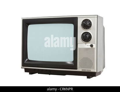 Vintage TV : old retro TV set in wooden cabinet on isolated white ...