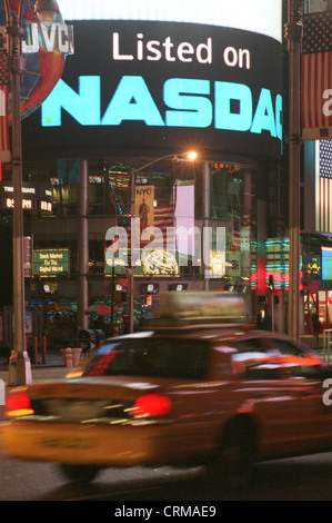 NASDAQ MarketSite building at night in Times Square in Manhattan, New ...
