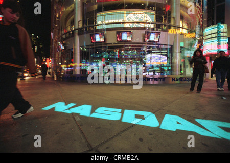NASDAQ MarketSite building at night in Times Square in Manhattan, New ...