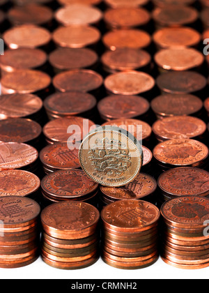Neat piles of British pennies Stock Photo - Alamy