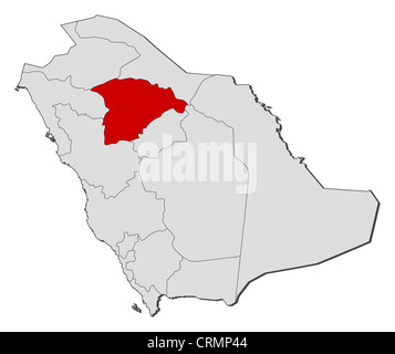Ha'il, region of Saudi Arabia. Colored elevation map with lakes and ...