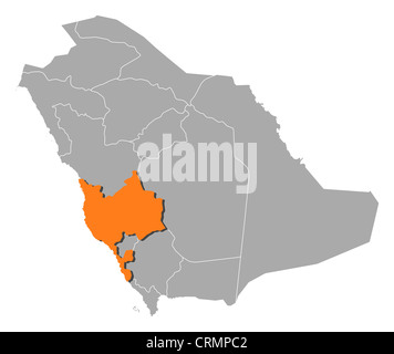 Shape of Makkah, region of Saudi Arabia, and its capital. Distance ...