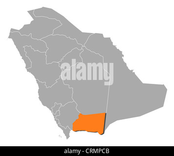 Shape of Najran, region of Saudi Arabia, with its capital isolated on ...