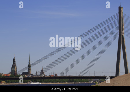 Vansu Tilts Riga bridge with famous landmarks and jetty Stock Photo - Alamy