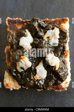 Welsh Breakfast of Laver Bread on Toast Stock Photo - Alamy