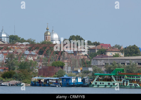 Romania, Dobrudgea region, Tulcea, Danube Delta. View of Tulcea town ...