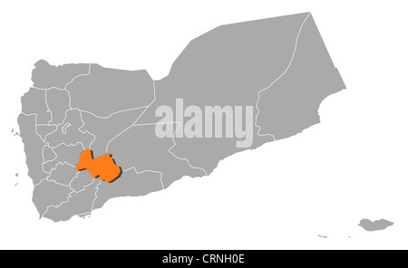 Shape of Al Bayda', governorate of Yemen, with its capital isolated on ...