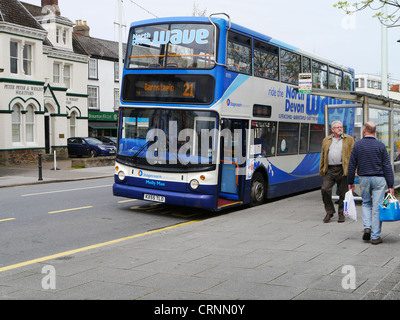 North Devon Wave double decker bus at a bus stop in Barnstaple, Devon, England, UK Stock Photo ...