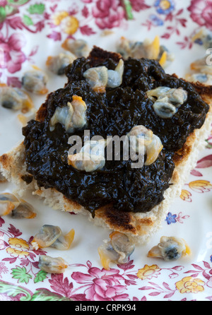 Welsh Breakfast of Laver Bread on Toast with Cockles Stock Photo - Alamy