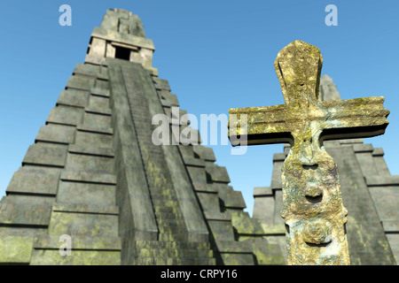Maya Pyramids and Cross 3D render Stock Photo - Alamy