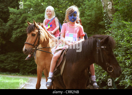 2 children, two, pony, ride, girls, riding space, pony, horses, pony ...
