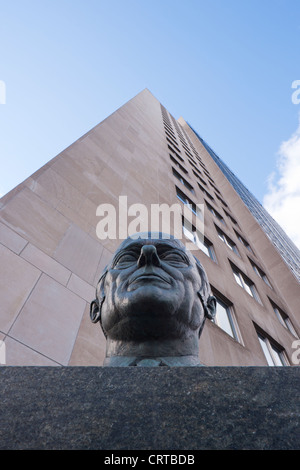 A statue of Quebec prime minister Rene Levesque at night Stock Photo ...