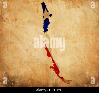 Flag on the map of Chile. Vintage Map and Flag of South American ...