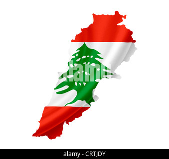Outline map of Lebanon with the national flag superimposed over the ...