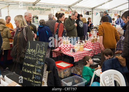 Visitors browsing stalls in marquee at Shobdon Food Festival Shobdon ...