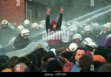 Protest against a nuclear waste transport, an activist of the ...