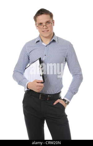 Executive business man with clipboard. isolated on a white Stock Photo ...