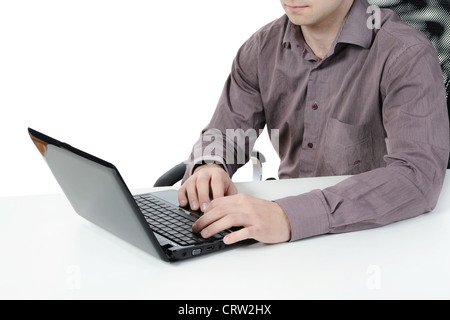 Opened laptop and male hands typing Stock Photo - Alamy