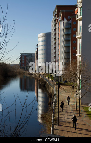 Residential blocks at Whitehall Quay, by The River Aire, Leeds Stock ...