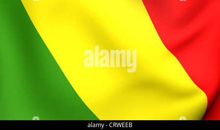 Close-up view of the Mali national flag waving in the wind. The ...