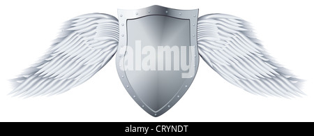 wing metal banner abstract metallic shield vector wings scroll ribbon ...