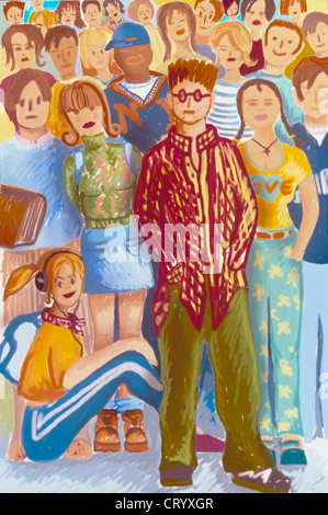 GROUP OF ADOLESCENTS, DRAWING Stock Photo - Alamy