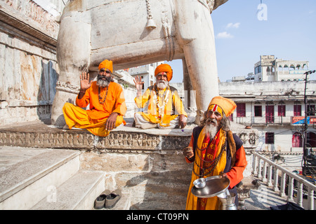 Three Indian Men Dressed as Sadhus Holy Men in The Hindu Ancient Sri ...