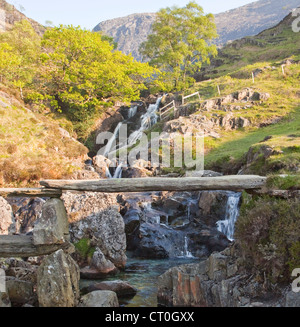 Waterfalls, Cwn y Llan, off the Watkin Path, Snowdonia National Park ...