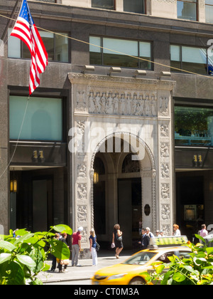 The Salmon Tower entrance at 11 West 42nd Street has an arched tile ...