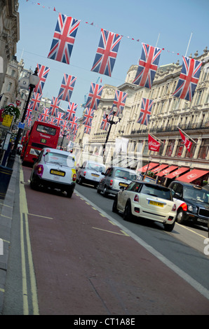Union jack flags flying over Coventry Street Stock Photo - Alamy