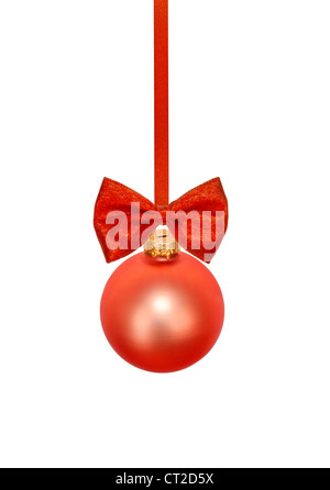 Red christmas ball, with red bow, isolated on white background, with ...
