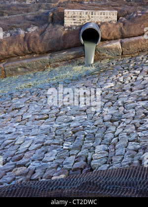 Sewage outflow from storm drain colouring the River Avon Warkwickshire ...
