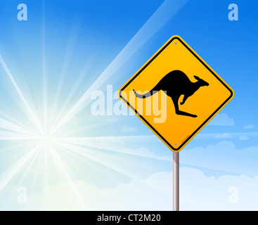 beware Kangaroo sign on traffic label. kangaroo sign. flat style Stock ...