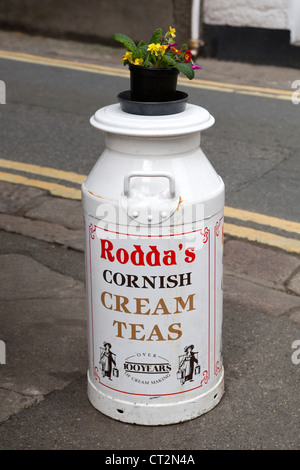 Cornish cream teas milk urn sign, Polperro, Cornwall, England, United ...