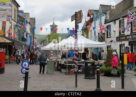 Keswick, a market town in the Lake District with the moot hall and ...