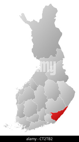 South Karelia, region of Finland. Colored elevation map with lakes and ...