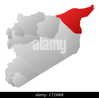 Al Hasakah, province of Syria. Colored elevation map with lakes and ...