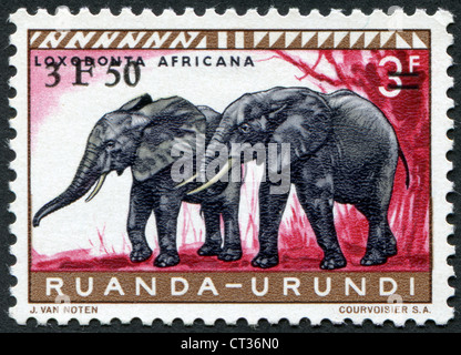 RUANDA, URUNDI - CIRCA 1959: Postage stamps printed in Ruanda, Urundi ...