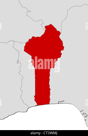 Benin highlighted in red on grey political globe with transparent ...