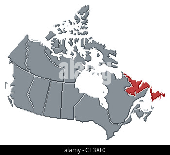 Newfoundland and Labrador, political map. Province of Canada, in ...