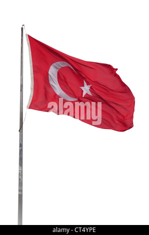 Red Turkish flag on pole on a cloudy sky Stock Photo - Alamy