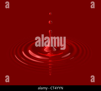 drop of red blood splashing and making ripple. 3D illustration. drop of ...
