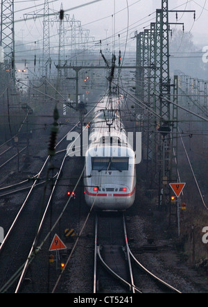 German Railways Intercity Express (ICE) running through snow on the ...