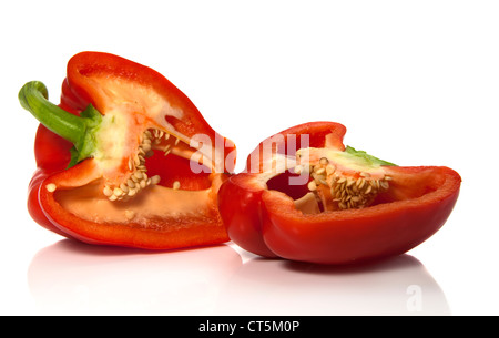 two parts of a red paprika isolated on white Stock Photo - Alamy