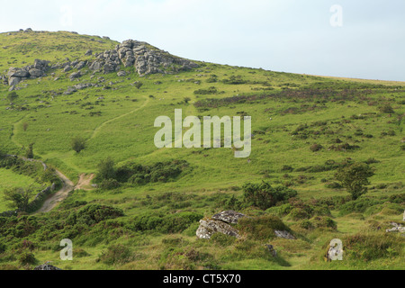 Bell Tor, near Widecombe, view from Bonehill rocks, Dartmoor, Devon ...
