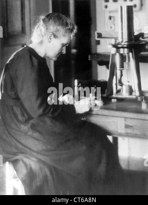 Portrait of Marie Curie in her laboratory. Curie (1867-1934) was a ...
