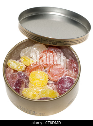 Tin of fruit flavoured boiled sweets Stock Photo - Alamy
