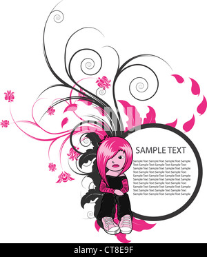 emo girl on a floral frame Stock Photo - Alamy