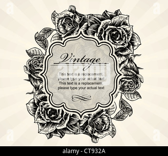 vector vintage label with roses Stock Photo - Alamy